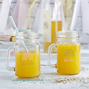 Kate Aspen Bride & Babe 12 oz. Mason Jar Mugs w Lids - Boho Rainbow (Set of 6)