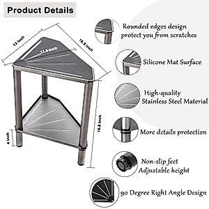 Stainless Steel Corner Shower Stool 15.9"H Shower Foot Rest Shower Bench Seat, Shower Chair Seat, Shower Shaving Foot Rest with Adjustable Feet, Non-Slip, Indoor & Outdoor Easy Assemble (Grey)