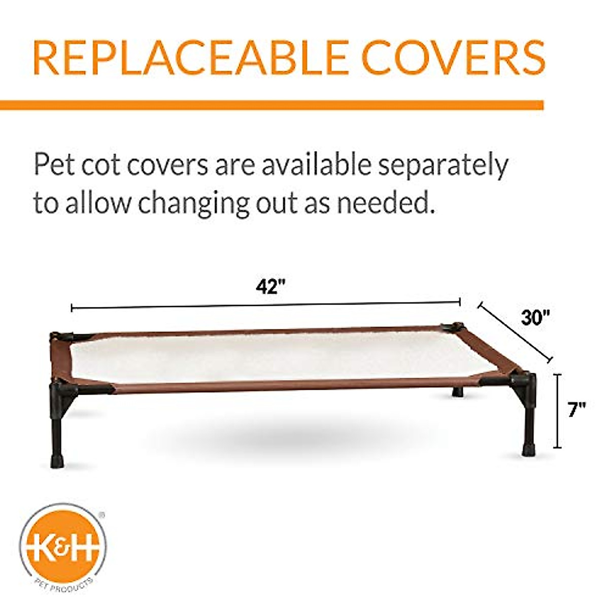 K&H Pet Products Self-Warming Pet Cot Elevated Dog Bed Cot - Chocolate/Fleece, Large 30 X 42 X 7 Inches