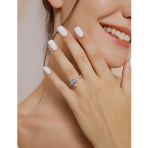 EAMTI 925 Sterling Silver Ring Oval Cut Cubic Zirconia Engagement Rings Solitaire Halo Promise Ring For Women Size 7