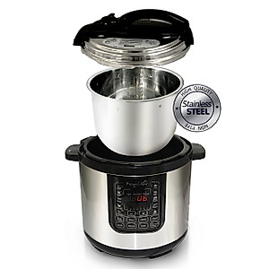 MegaChef MCPR120A 8 Quart Digital Pressure Cooker with 13 Pre-set Multi Function Features, Stainless Steel