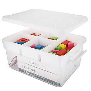ACXFOND Plastic Storage Box with Removable Tray White Craft Organizers and Storage 17 QT Storage Containers for Arts and Crafts Supplies, Kids Building Blocks, Stationery, Lego,Sewing Kit