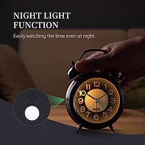 Super Loud Alarm Clock for Heavy Sleepers,4 inches Twin Bell Alarm Clock with Backlight,Battery Operated,Silent Non Ticking,for Kids,Adults,Bedrooms,Retro Decor Desk Analog Clocks.. (Noctilucent)