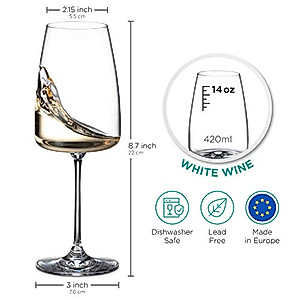 Wine Glasses Set of 4-14 oz White Wine Glasses, Unique Wine Glass Set, European Wine Glass Set, Dishwasher Safe Red Wine Glasses Set of 4, Large Bowl Crystal Wine Glasses, Gifts for Couples