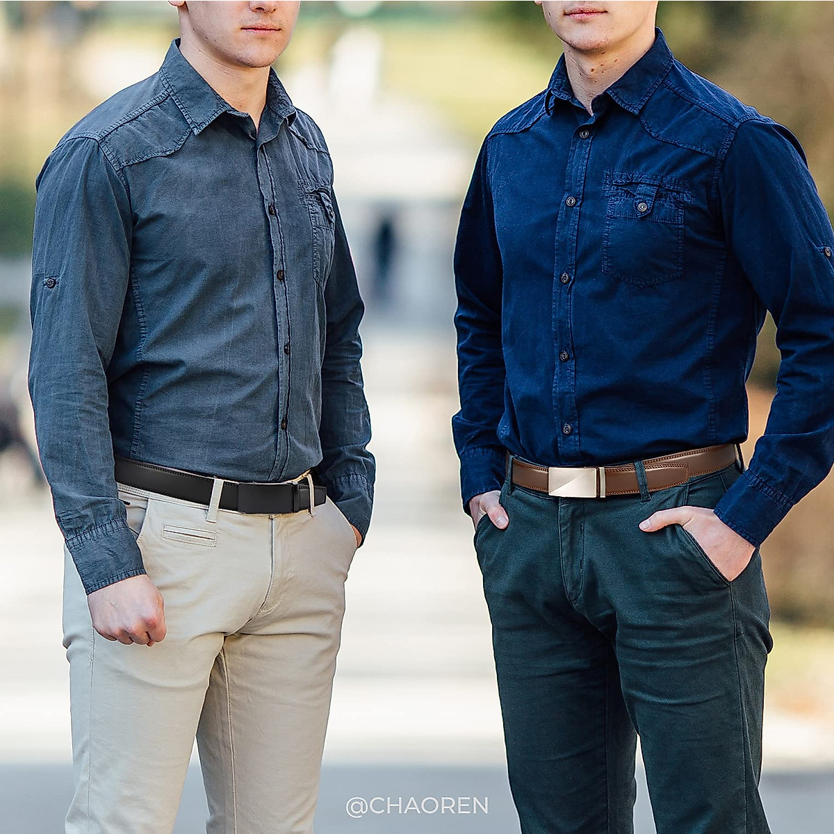 CHAOREN Ratchet Belts for Men 2 Pack - Mens Belt Leather 1 3/8" in Gift Set Box - Meet Almost Any Occasion and Outfit