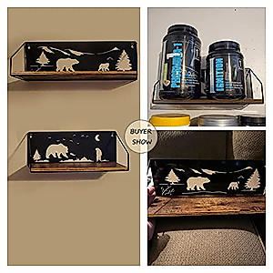 Giftgarden Floating Shelves for Wall with Unique Adorable Bears Cutouts, Rustic Wooden Iron Wall Shelf Decor for Bathroom Cabin Lodge Bedroom Kitchen Living Room Nursery, Black, Set of 2