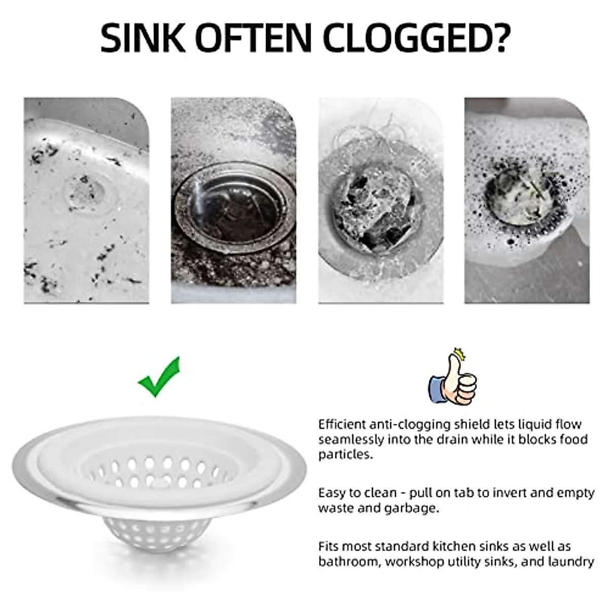 2 PCS Kitchen Stainless Silicone Sink Strainer, 4.5 inch Diameter (Light White Silicone)