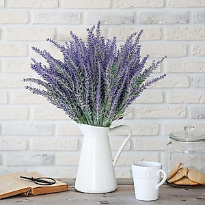 TURNMEON 20 Bundles Artificial Lavender Outdoor UV Resistant Flowers Plastic Fake Flowers Plants, Artificial Flowers Faux Plants for Outdoor Window Box Hanging Planter Home Porch Summer Decor(Purple)