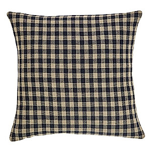 VHC Brands Black Check Fabric Pillow 16x16 Country Rustic Design, Black and Tan