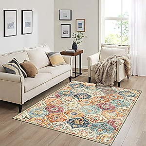 Lahome Moroccan Trellis Area Rug, 3x5 Washable Bedroom Rug Indoor Non-Slip, Small Oriental Accent Throw Rug for Kitchen Entryway Bathroom Living Room Office Carpet (Cream, 3x5ft)