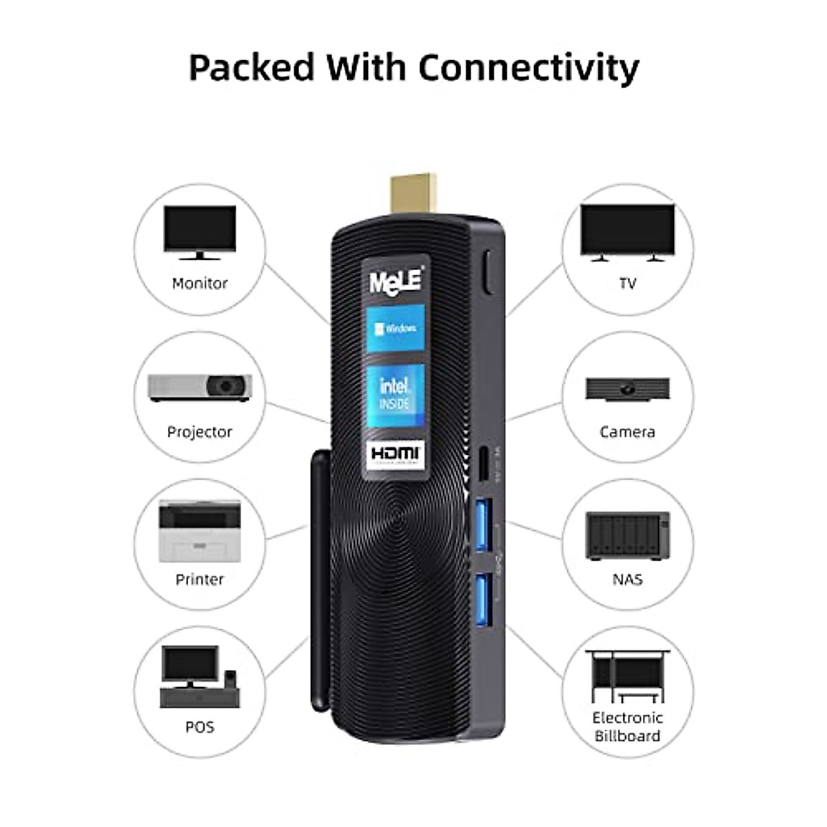 MeLE PCG02 Fanless Mini PC Stick Desktop,J4125 8GB 256GB Windows 11 Pro 4K HDMI Portable Small Computer, Support Win10 pro PXE Unlocked Bios Gigabit Ethernet, Work on Media Industry IoT Office