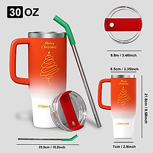 FOHGEE Christmas Style 30oz Stainless Steel Tumbler with Handle - Keep Drinks Cold & Hot All Season! (Red Tree)