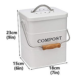 Xbopetda Stainless Steel Compost Bin for Kitchen Countertop,1 Gallon, includes Charcoal Filter,Compost Bucket Kitchen Pail Compost with Lid -White