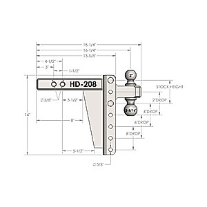 Bulletproof Hitches 2.0" Adjustable Heavy Duty (22,000lb Rating) 8" Drop/Rise Trailer Hitch with 2" and 2 5/16" Dual Ball (Black Textured Powder Coat, Solid Steel)