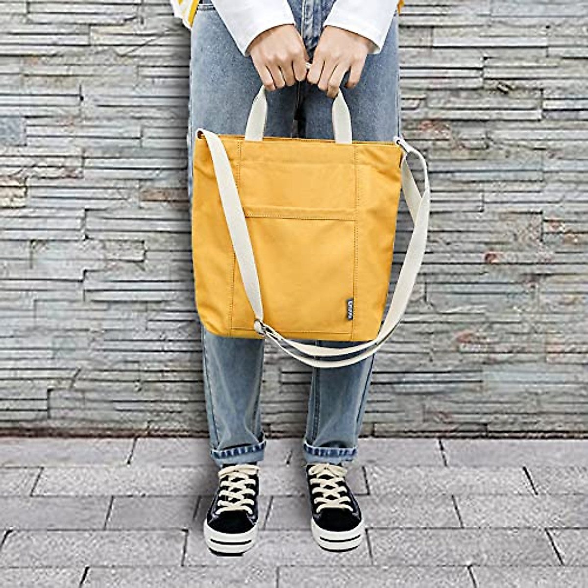 TOPTIE Canvas Tote Shoulder Bag Handle Purse Satchel Hobo Bag, Yellow Crossbody Bag for School Work Shopping