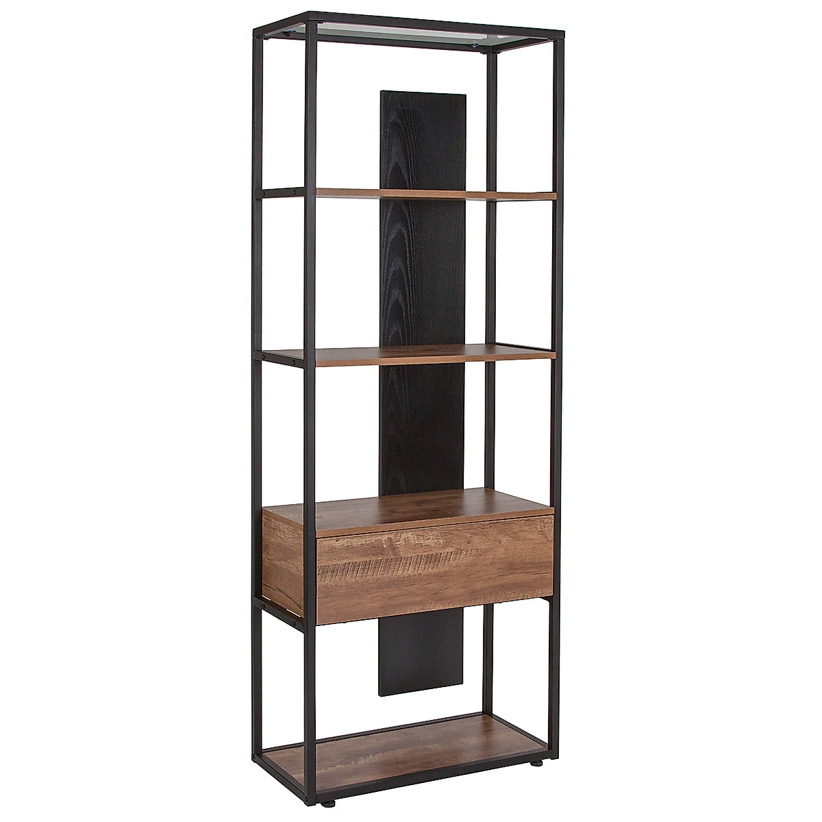 Taylor + Logan 4 Shelf 65.75 Inch Bookcase with Drawer in Rustic Wood Grain Finish