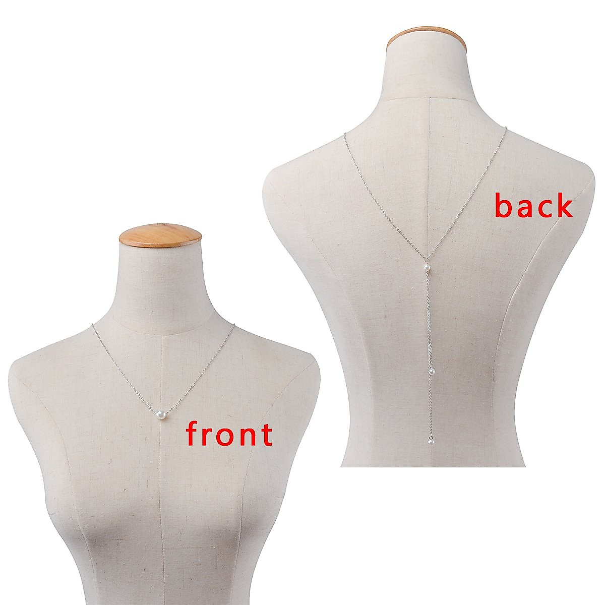 HUNO Sexy The Bikini Back Necklace Pearl Backdrop Necklace Body Chain for Women Bridal Jewelry-Silver