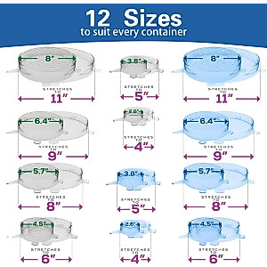 YAZJIWAN Silicone Stretch Lids, Durable & Eco-Friendly Elastic Lids Reusable Heat Resistant Various Sizes Cover for Bowl (Blue+white-12pack)