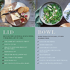 Solomon Says Large Salad Bowl with Lid - 12 Inch Bamboo Fiber Salad Serving Bowl and Acacia Wooden Cutting Board Cover - Bamboo Mixing Bowls for Fruits, Salads, Vegetables and Pasta (Cool Gray)