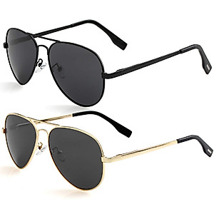 Kursan Polarized Aviator Sunglasses for Small Face Women Men, 100% UV400 Protection, 52MM ((2 Pack) Black Frame Black Lens/Gold Frame Black Lens)