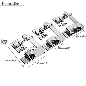 YEQIN 3 Piece Rolled Hem Presser Foot Set Wide Hemmer Foot Set Includes 1/2”, 3/4" and 1” Presser Feet Compatible with Singer, Brother, Babylock, Euro-Pro, Janome and More Low Shank Sewing Machine