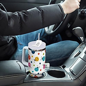 ARGTILDN 30 oz Tumbler Colorful Ladybugs Flowers Insulated Travel Mug with Handle and Straw Lid Stainless Steel Vacuum Coffee Cup Tea Beverage Container Water Bottles for Car Sports office
