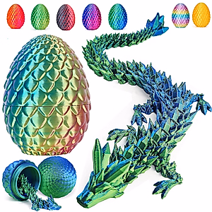 Dragon Egg 12In Dragon Toy 3D Printed Dragon Fidget Toys, 3D Printed Dragon Egg with Articulated Dragon Inside, Fidget Toys for Autism/ADHD, Easter Gifts(Bluegreen)