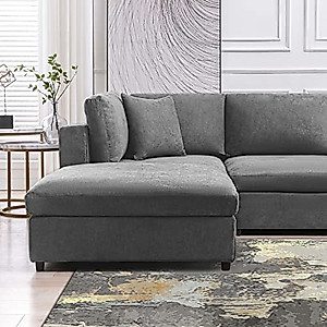 BALUS Modern Convertible Sectional Sofa,3 Seat Sofa+1 Chaise, L Shaped Corner Sleeper Sofa Couch,Modular Sectional Couches with Wood Legs for Living Room, Light Grey