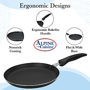 Alpine Cuisine Griddle Pan Aluminum 9-Inch Nonstick Coating, Griddle Pan for Stove Top with Stay Cool Handle, PFOA Free, nonstick cookware - Dishwasher Safe - Gray