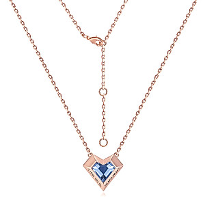 Leafael Ivy Heart Necklaces for Women, 925 Sterling Silver Chain, Aquamarine Blue March Birthstone Crystal Geometric Pendant, Rose Gold Plated, Jewelry Gifts for Her, I Love You to The Moon and Back