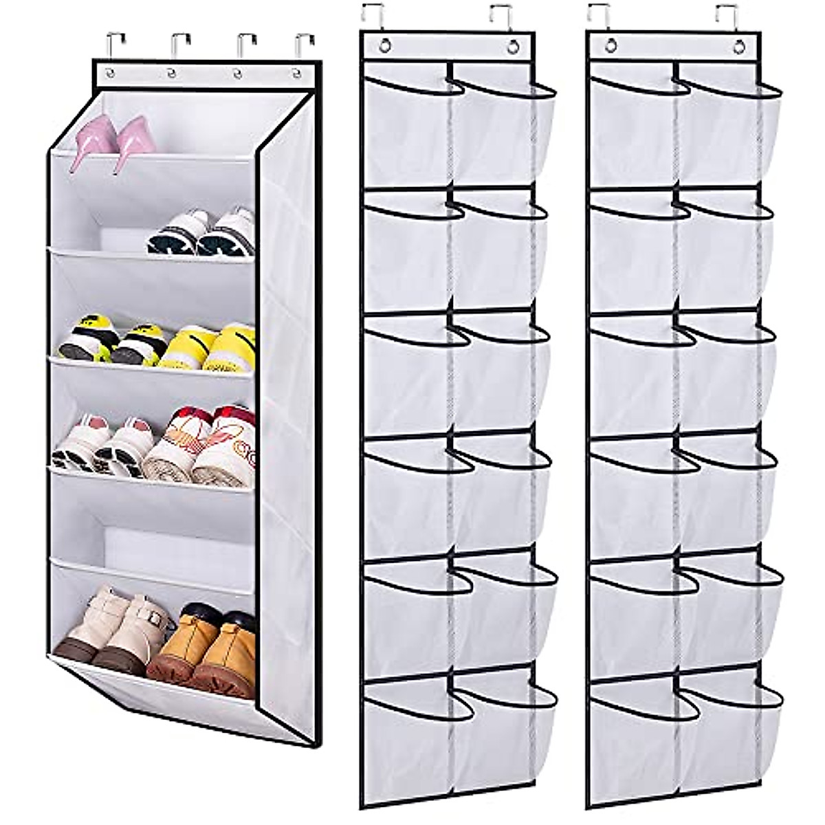 MISSLO Deep Pockets Door Shoe Rack and 2 Pack 12 Pockets Hanging Shoe Organizer for Closet