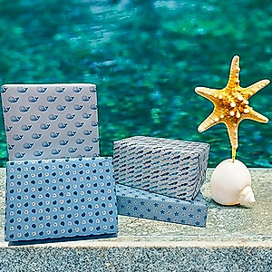 Dtiafu Ocean Wrapping paper for Boys Girls - 8 Sheets 4 Style Sea Blue Gift Wrapping Paper with Cute Whale Starfish Sea Snall Designs for 1st Birthday Baby Shower - 20 X 28inch Per Sheet(Folded Flat)