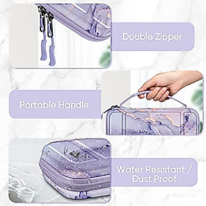 Fintie Carrying Case for Nintendo Switch OLED Model 2021/Switch 2017, [Shockproof] Hard Shell Protective Cover Travel Bag w/10 Game Card Slots for Switch Console Joy-Con & Accessories, Lilac Marble