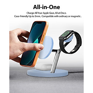 Wireless Charging Station, Wireless Charger Stand, Fast Wireless Charging Dock for iPhone 15/14/13/12/11/Pro/X/Max/XS/XR/8/Plus, for Apple Watch7/6/5/4/3/2/SE, for Airpods 3/2/Pro(Purple)