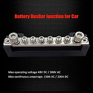 6 Terminals Bus Bar, Ampper 4" Ground Distribution Block Brass Battery BusBar Junction for Car Vehicle Rv Truck Marine Boat Audio Amplifier and More (Black)