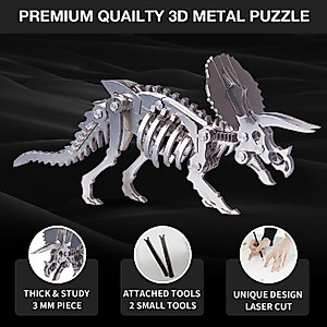 Microworld Metal Model Kits, Dinosaur 3D Puzzle for Adults, Steel Warcraft Collection Challenge DIY Animal Art Craft Decoration Metal Puzzles for Teens - Triceratops