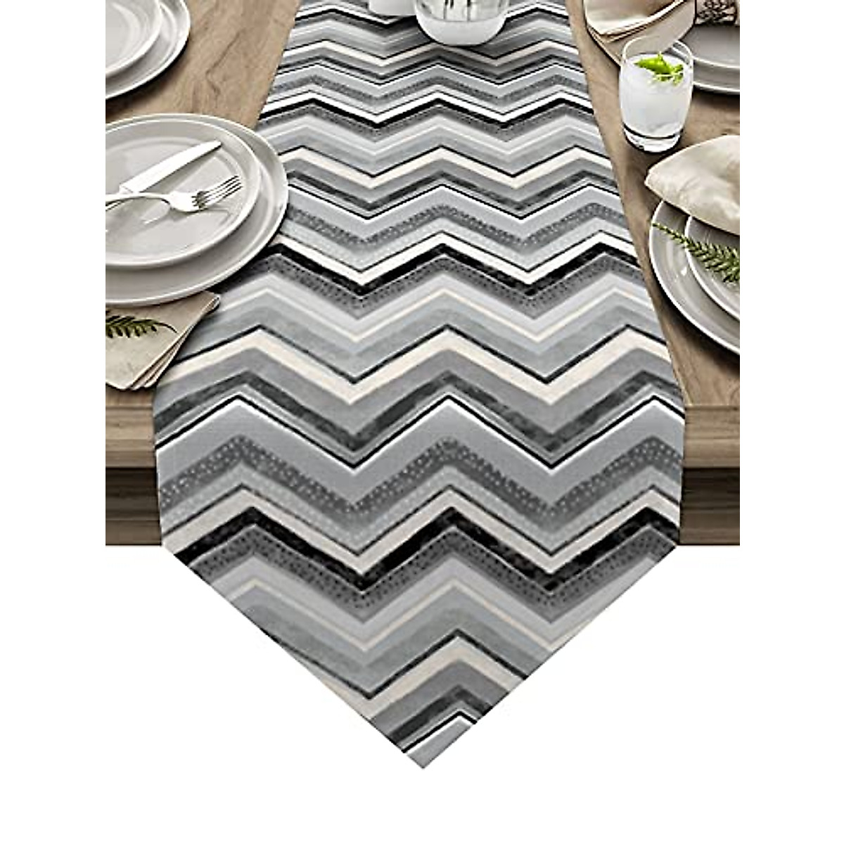 Big buy store Table Runner Gray Wave Striped Zig Zag Chevron Cotton Line Table Covers for Dinner Kitchen Wedding Indoor and Outdoor Parties Nordic Style Table Setting Decor -13 x 36 inch