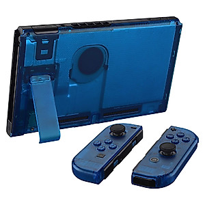 eXtremeRate DIY Replacement Shell Buttons for Nintendo Switch, Back Plate for Switch Console, Housing with Full Set Buttons for Joycon Handheld Controller - Clear Blue [No Electronics Parts]