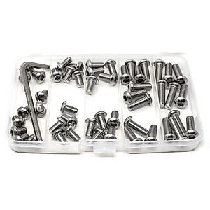 iexcell 50 Pcs M6 x 8/10/12/16/20 Stainless Steel 304 Hex Socket Button Head Cap Screws Bolts Assortment Kit, Thread Pitch 1.0 mm