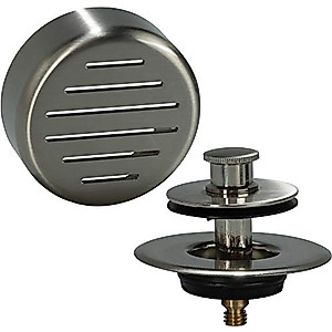 AB&A 60111 Tub Drain Trim Kit with Push eN Lift Stopper, Classic High-Capacity Overflow Plate, and Press-in Strainer Cover, Satin Nickel