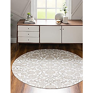 Unique Loom Rushmore Collection Area Rug - TAFT (10' 8" Round, Snow White/Beige)