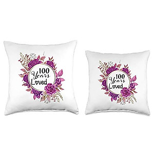 Flowers 100th Bday Gifts 100 Years Old Beautiful Floral Design 100th Birthday Throw Pillow, 18x18, Multicolor