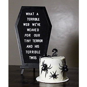 Coffin Letter Board Black With Spooky Emojis +500 Characters, and Wooden Stand - 17x10.5 Inches - Gothic Halloween Decor Spooky Gifts Decorations