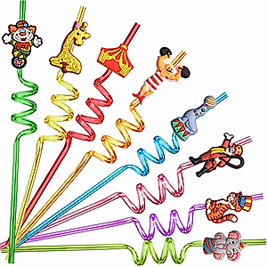 24 Circus Party Favors Drinking Straws for Circus Carnival Party Supplies with 2 PCS Straws Cleaning Brush