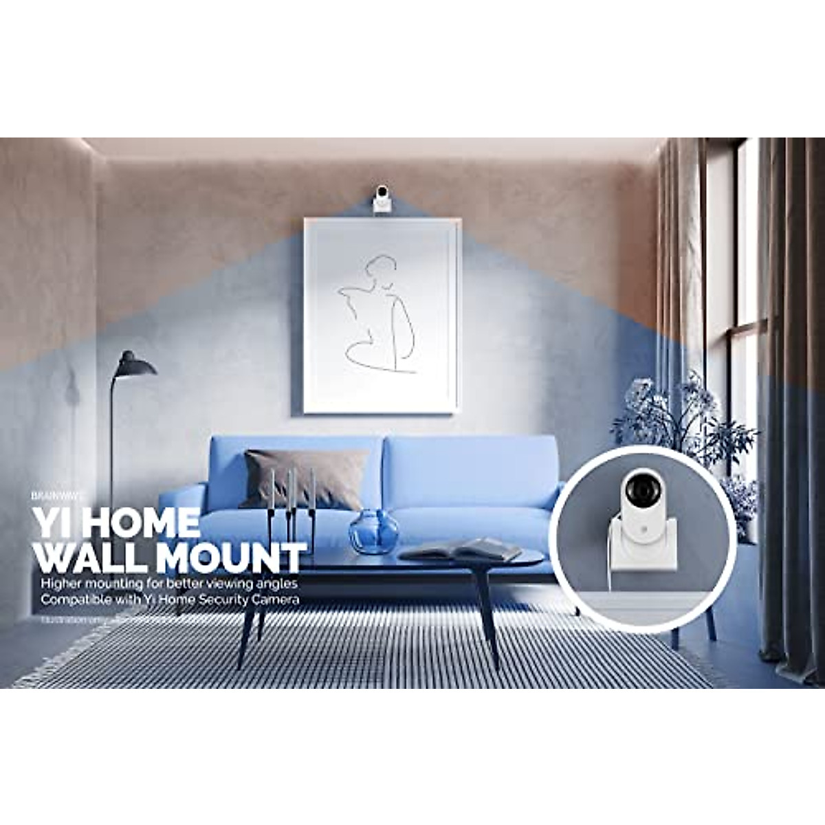 Wall Mount for YI Home (3 Pack) Security Camera - Adhesive Holder, No Hassle Bracket, Strong 3M VHB Tape, No Screws, No Mess Install (White) by Brainwavz