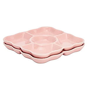 Juvale 2 Pack Porcelain Divided Serving Tray for Appetizers, 5 Compartments (Light Pink, 9.5 In)