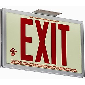 Jessup Glo Brite 7210-SAF-B P50 Non Electrical, Glow-in-The-Dark (Photoluminescent) Screen-Printed Eco Exit Sign, Single-Sided with Aluminum Frame and Bracket, 7.5" by 13", Red