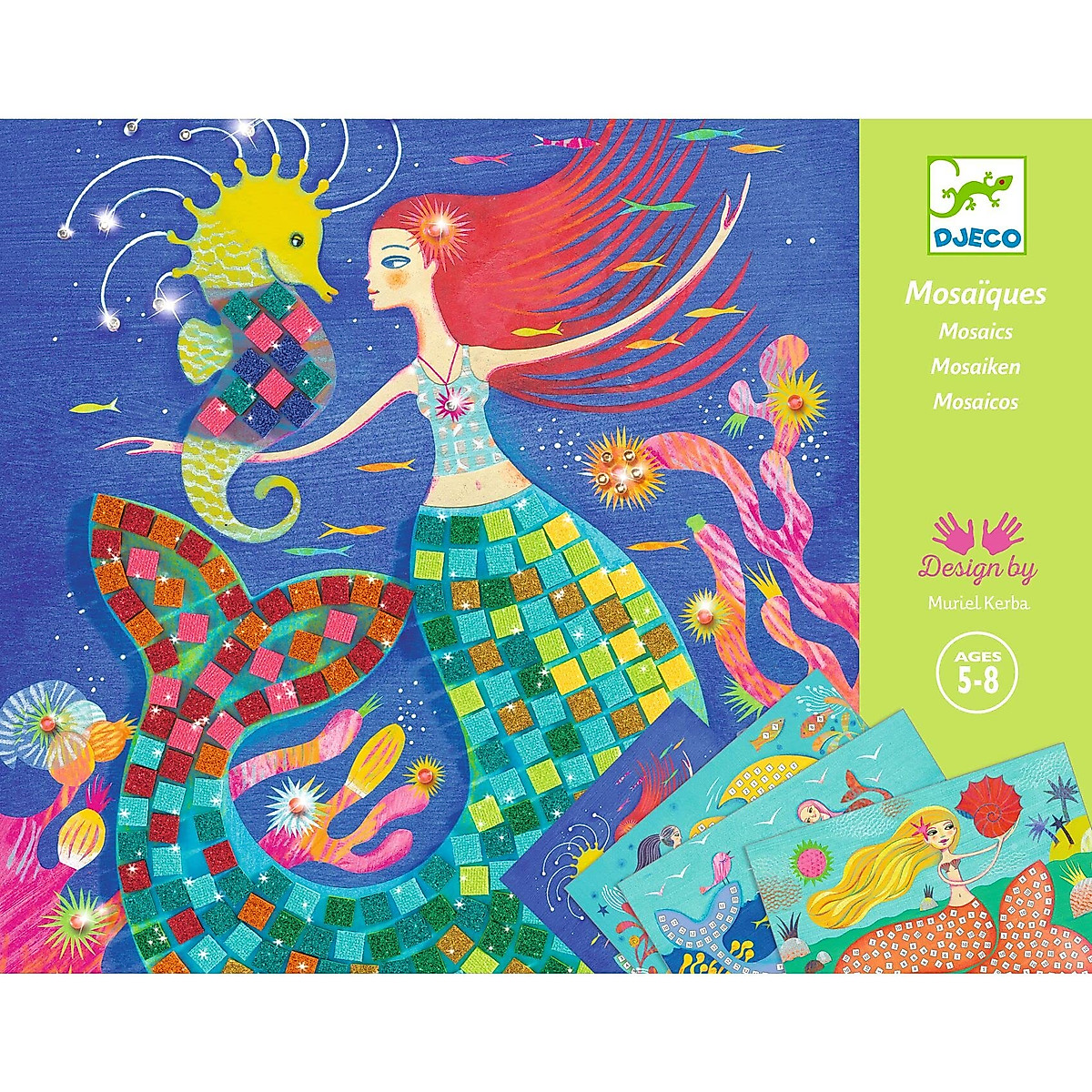 DJECO Mermaid's Song Mosaic Arts & Crafts Kit - Create Your Own Glittery Underwater Scene for School - Fun & Creative for Family & Friends, Boys & Girls, Educational, Sticker Foam for Kids 5+