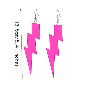 80s Neon Earrings Acrylic Lightning Bolt Drop Earrings Women Halloween Retro Earrings (rose red-2)