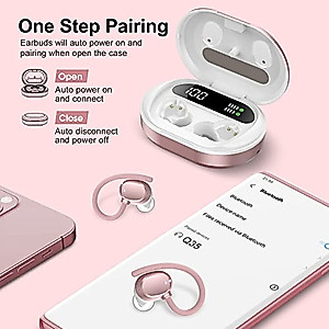 sprtoybat Wireless Earbuds, HiFi Stereo Bluetooth 5.3 Running Headphones with Dual LED Display 30Hrs Playtime, Built-in Mic, Type-C, in-Ear Bluetooth Earphones with Earhooks for Sport, Rose Gold